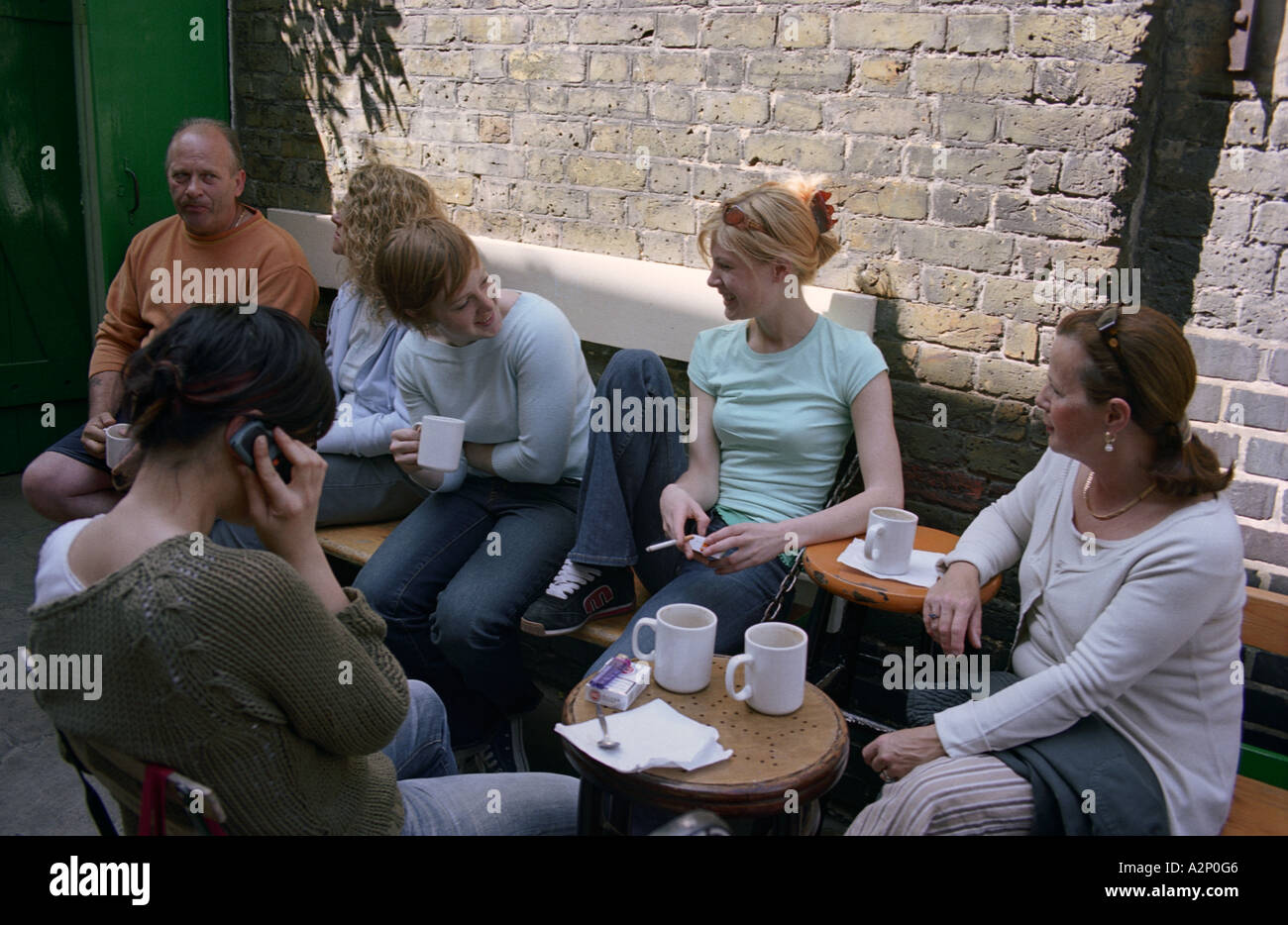 United Kingdom, England, London Outdoor cafe at Columbia Road flower ...