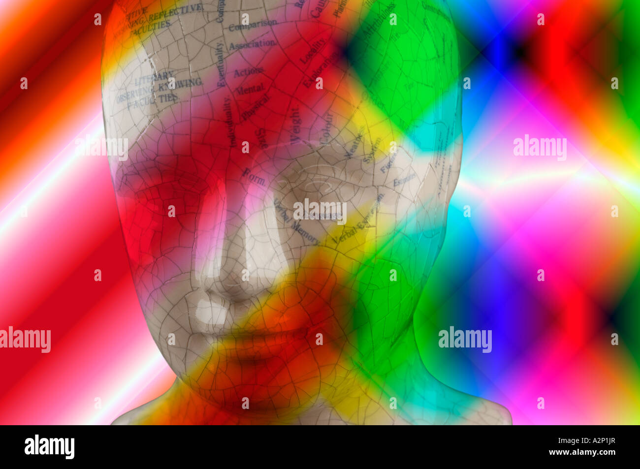 head with coloured light mental illness drug abuse hallucination Stock ...