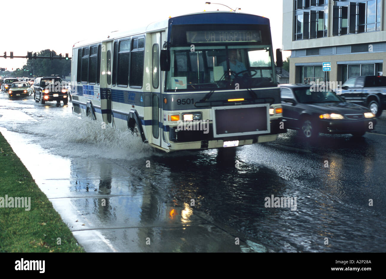 A city bus driving through the flooded streets of Boise Idaho Stock ...