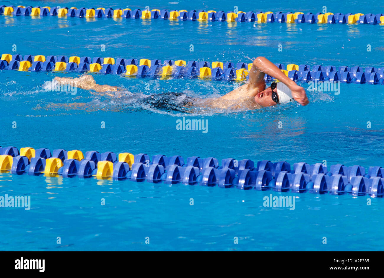 Male teen swimmer swimming laps in a competition Stock Photo - Alamy
