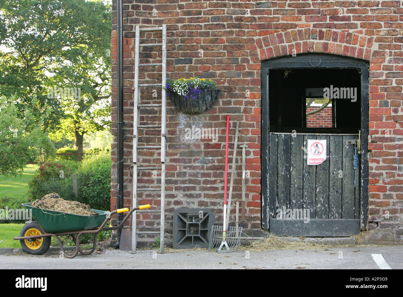 stable front door farm tool garden tools ladder wheelbarrow barrow fork ...