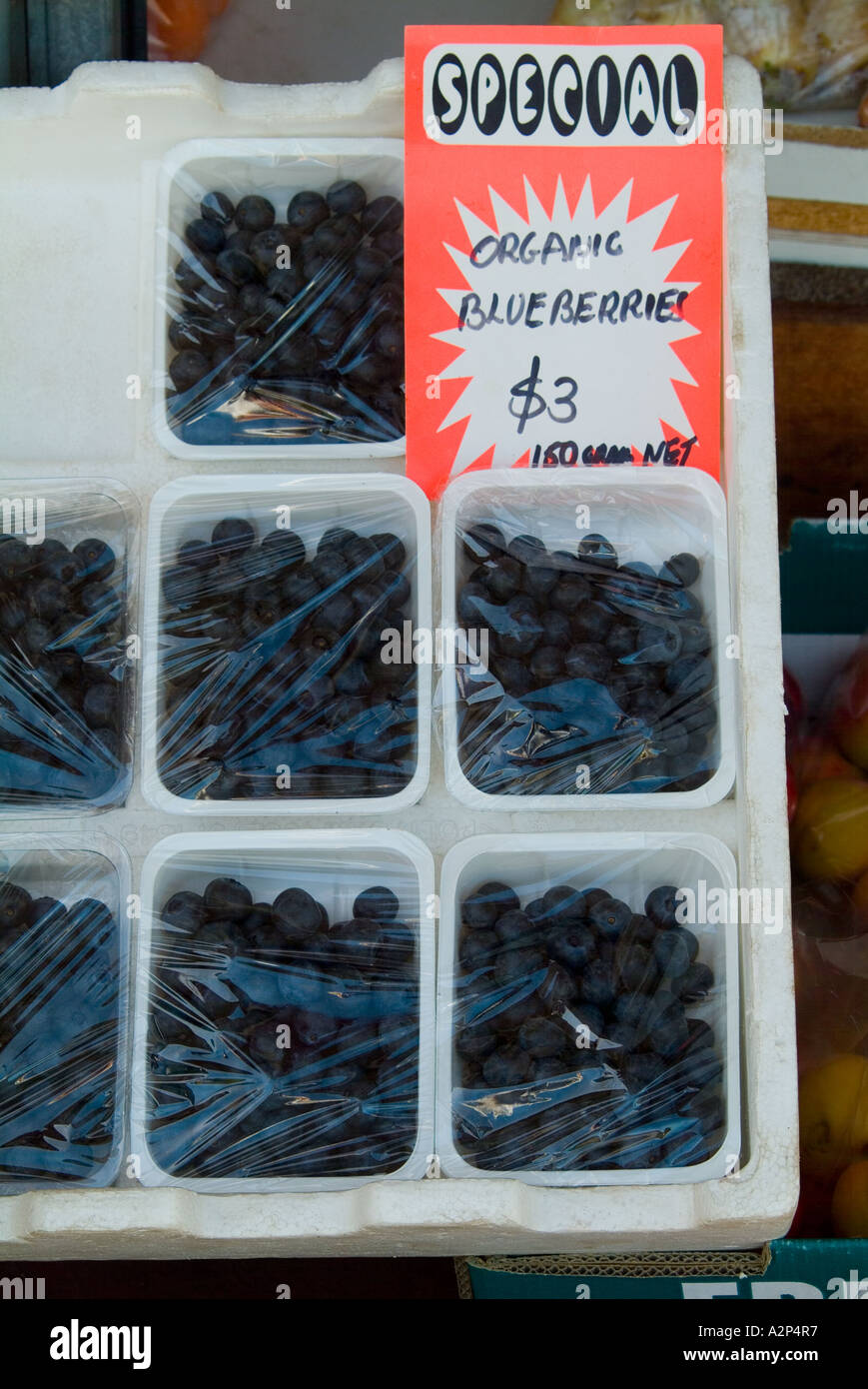 Organically grown blueberries for sale at roadside stall Stock Photo ...