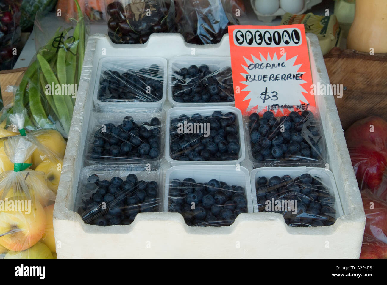 Organically grown blueberries for sale at roadside stall Stock Photo ...