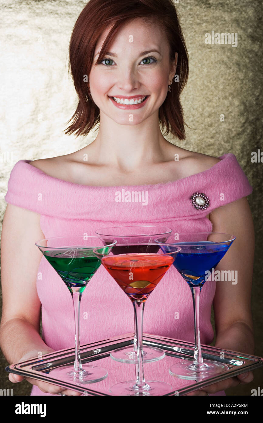 Woman Holding Tray Cocktails High Resolution Stock Photography and ...
