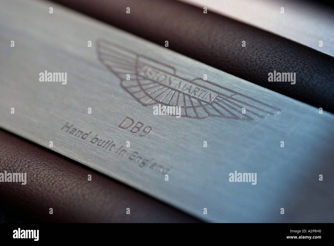 Hand Made in England badge Aston Martin DB9 sports car Stock Photo - Alamy