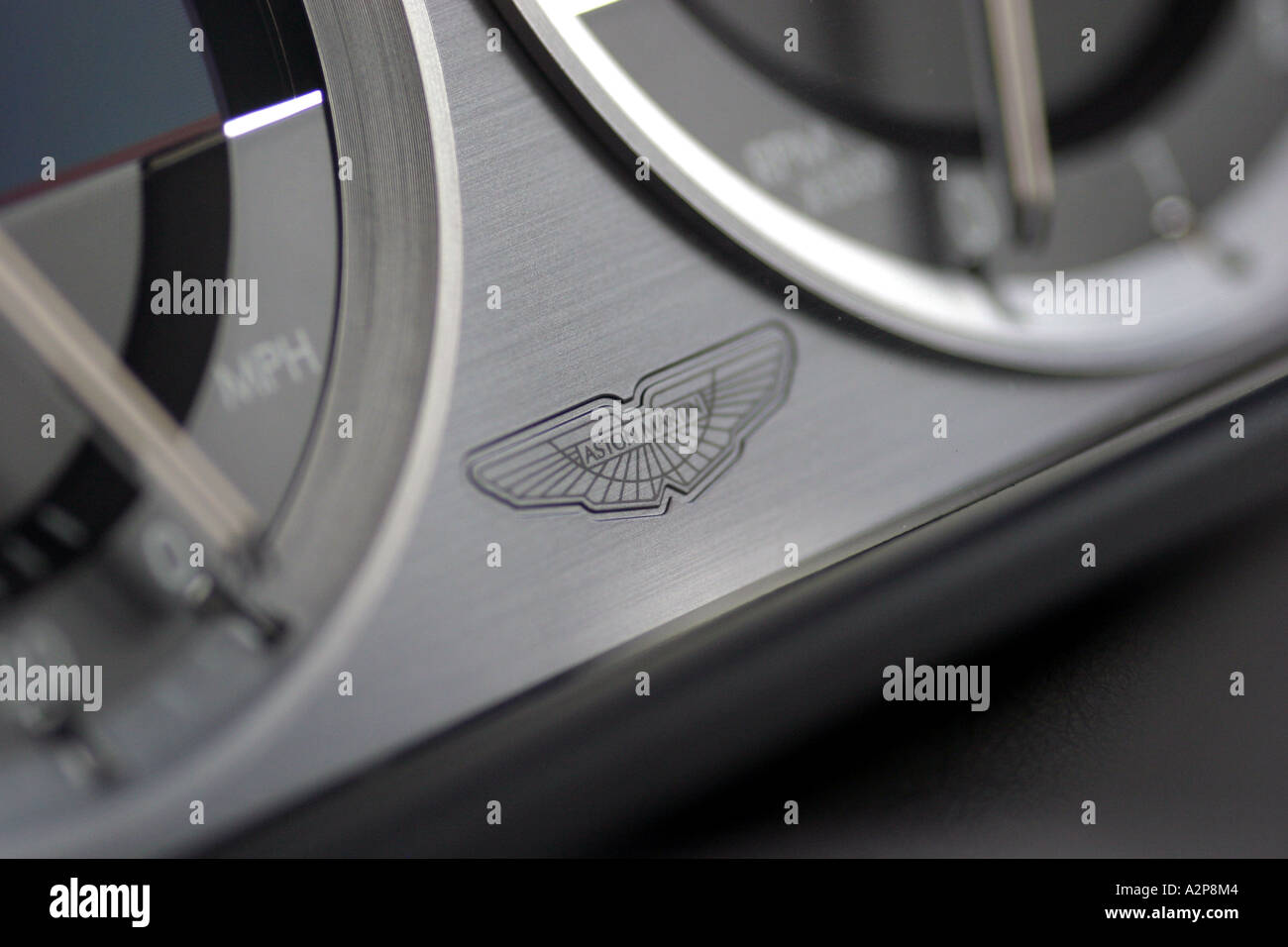 interior view of dashboard logo of an Aston Martin DB9 sports car Stock ...