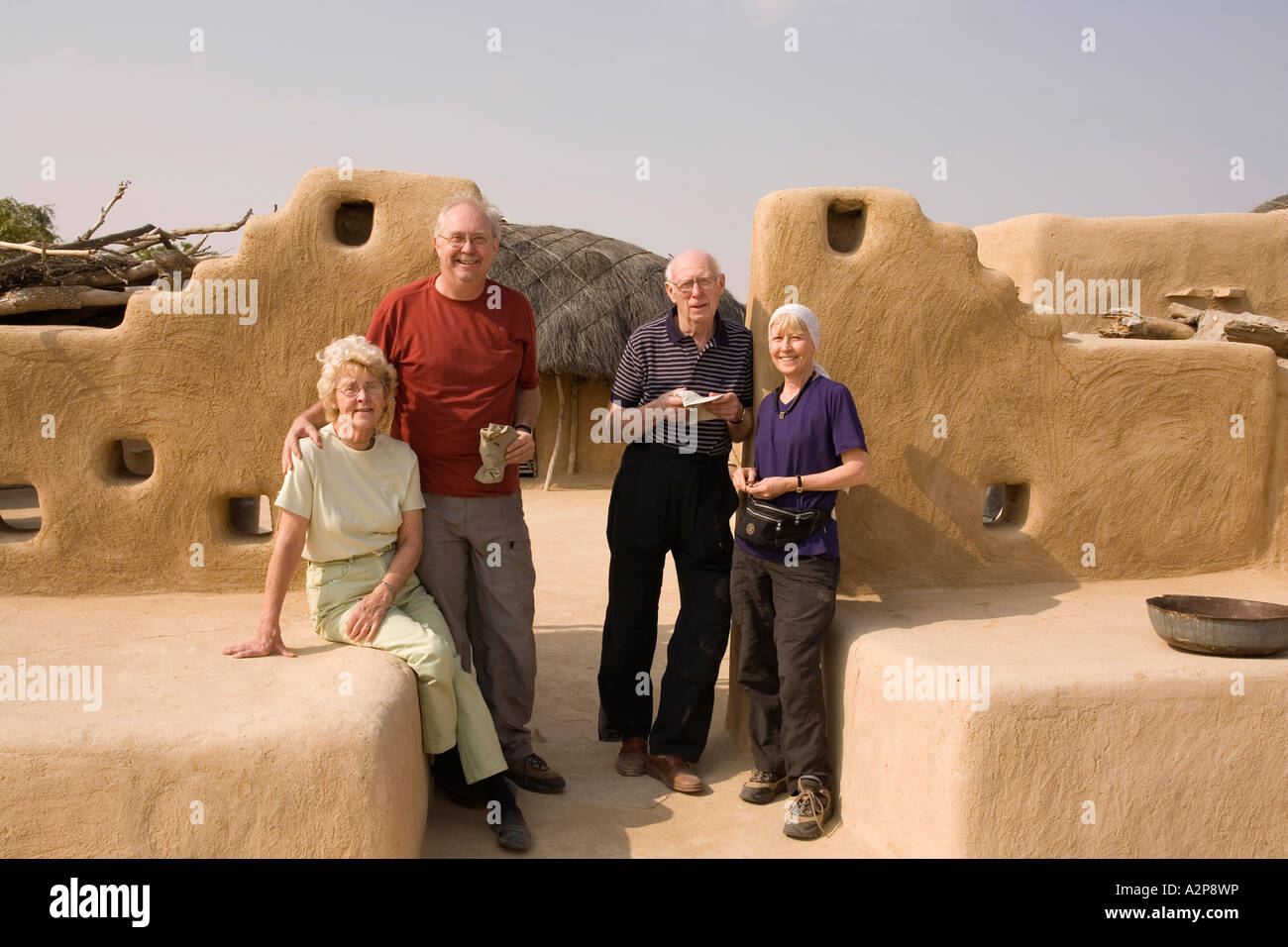 India Rajasthan Thar Desert elderly western family outside village ...