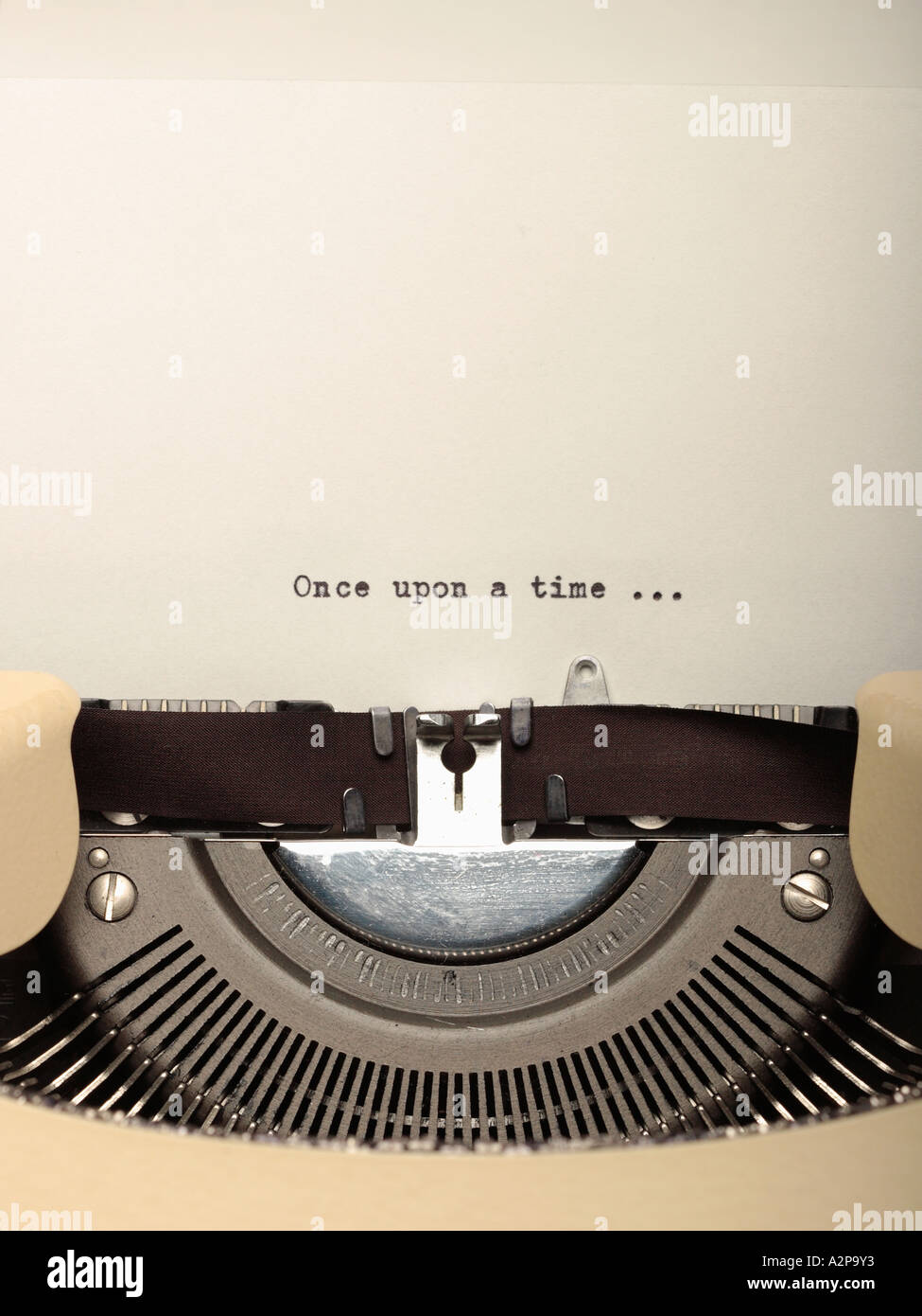 Detail of typewriter and piece of paper with writing Once Upon A Time ...