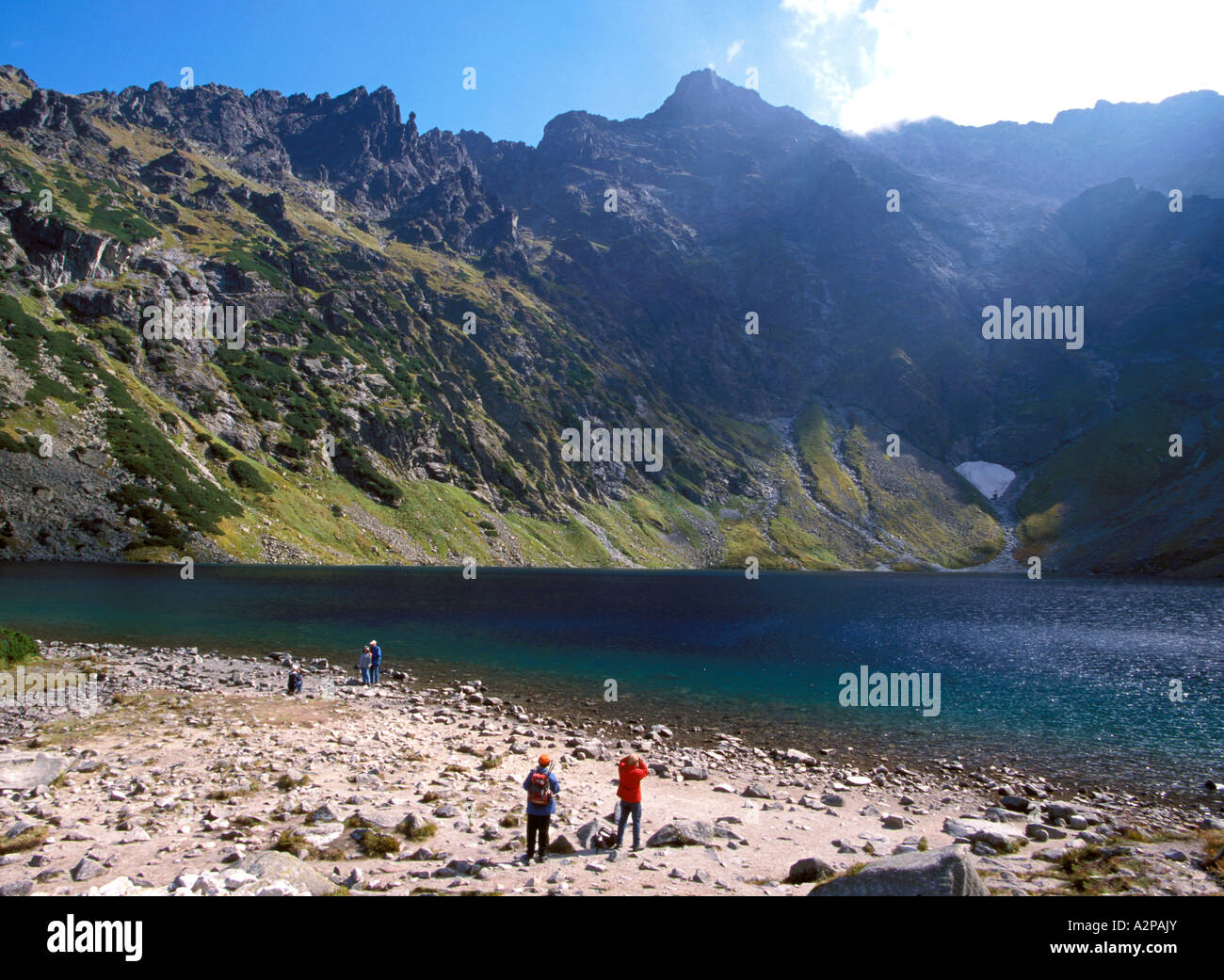 Poland Tatra National Park High Tatras Mt and Eye of the Sea lake ...