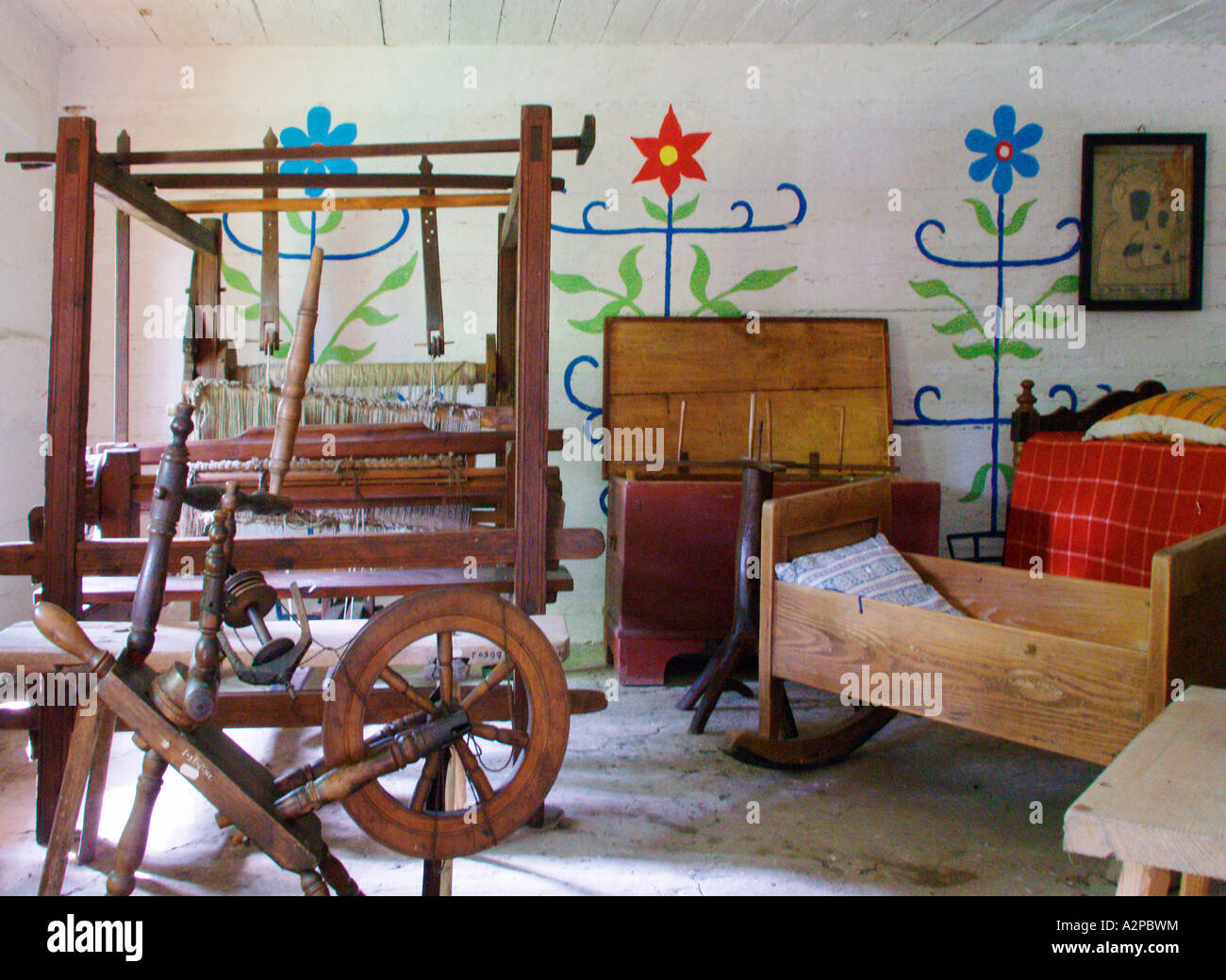 Recreation of old village house in Lowicz Museum Poland Stock Photo - Alamy