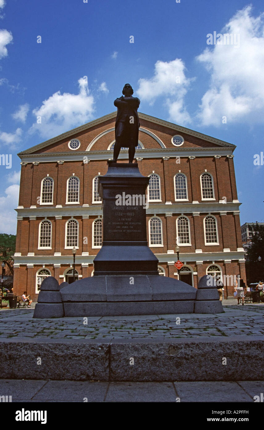Faneuil Hall, Boston, Massachusetts, New England, USA. Statue of Samuel ...