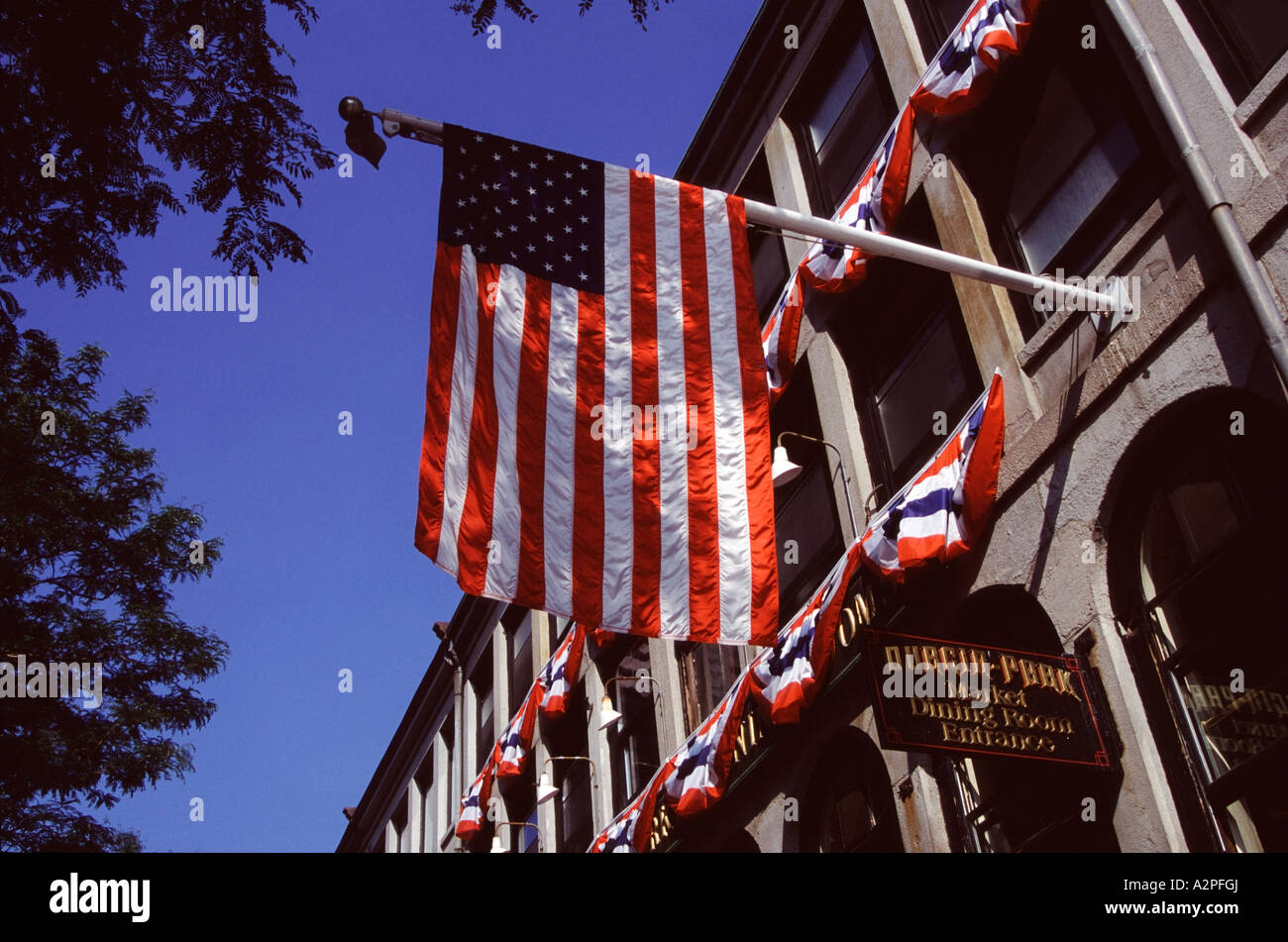 Durgin Park Restaurant and USA flag, Quincy Market, Boston ...