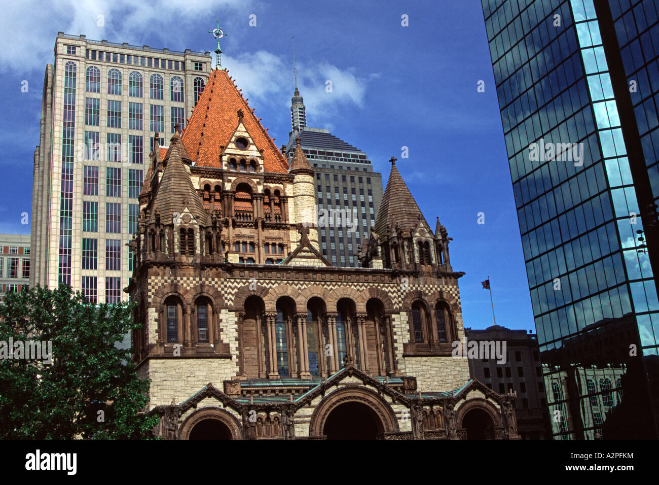 Trinity Church beside the Hancock Tower, Copley Square, Boston ...