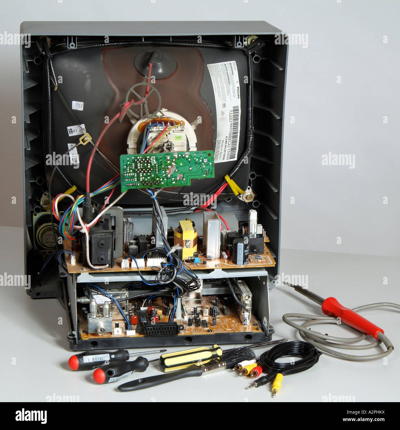 Television set The interior of a tv and video recorder Circuit board ...
