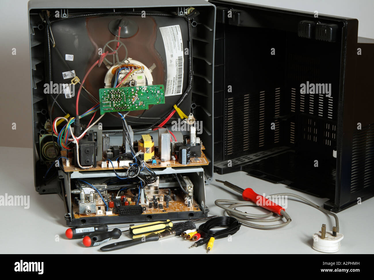Television set The interior of a tv and video recorder Circuit board ...
