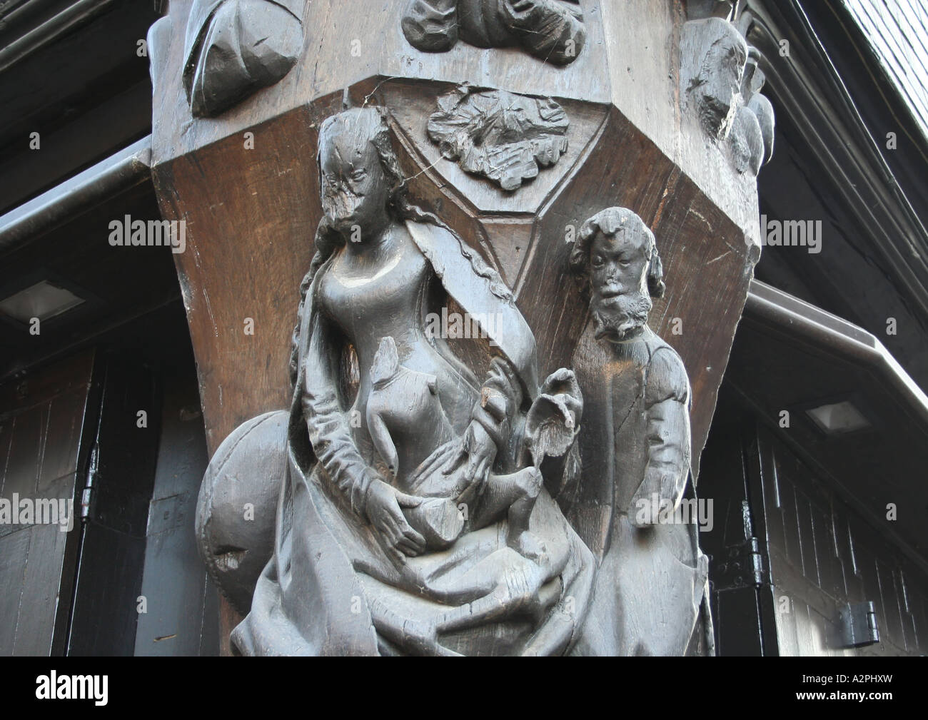 wooden carving on ancient building Tours France December 2006 Stock ...