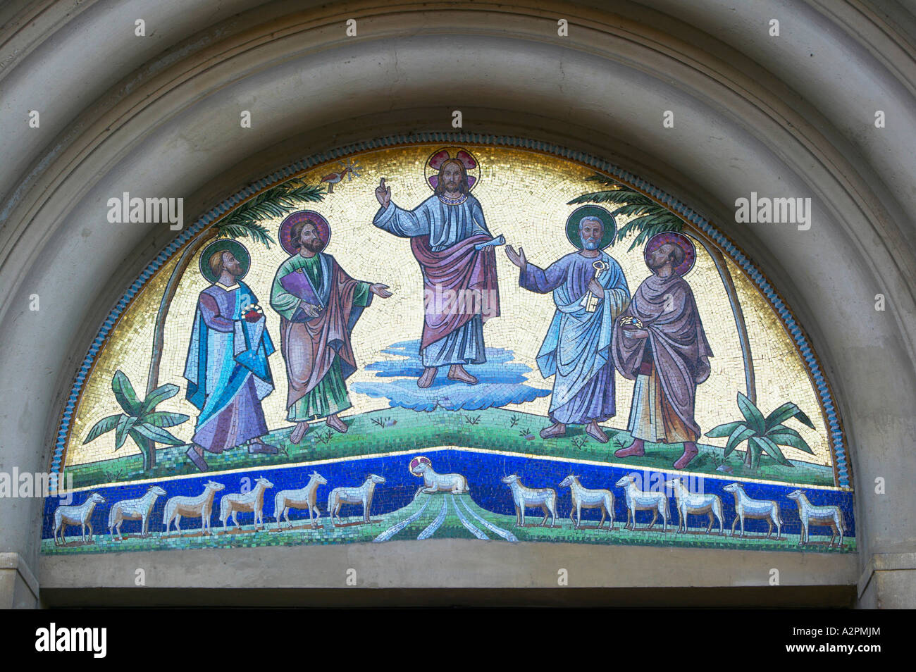 Artwork above the door of the Clervaux Parish Church, Luxembourg ...