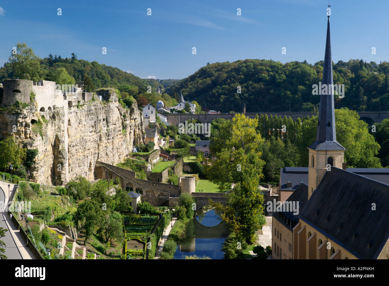 The Bock Casemates above the River Alzette and St John s Church in the ...