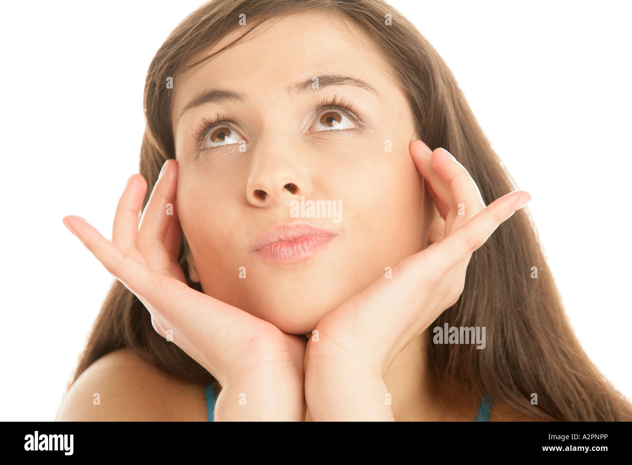 Pensive girl touching face hi-res stock photography and images - Alamy