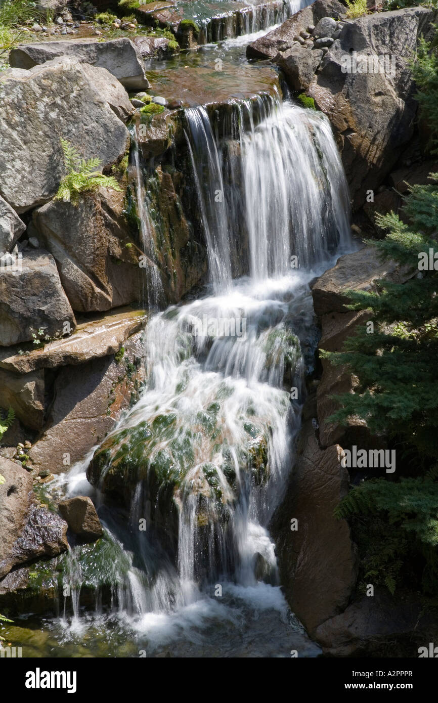 Artificially created mountain stream flowing over rocks Seattle USA ...