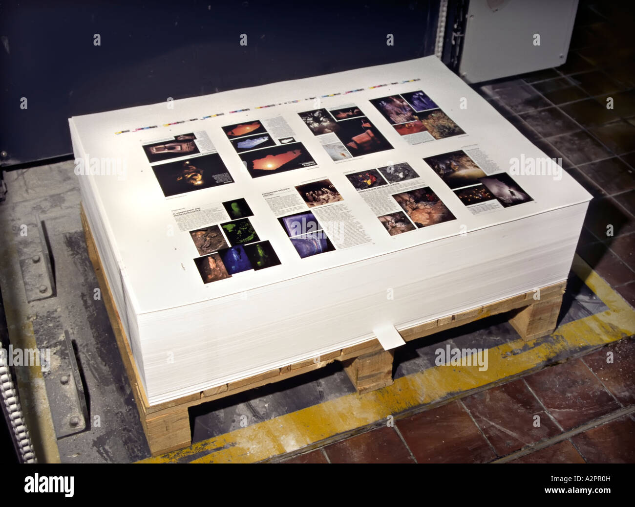 Stack of printed imposed pages for book ready to be collated folded and ...