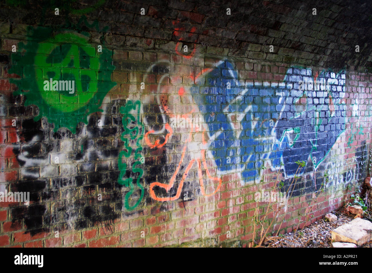 graffiti under railway bridge Cricklade Wiltshire England 2005 Stock ...