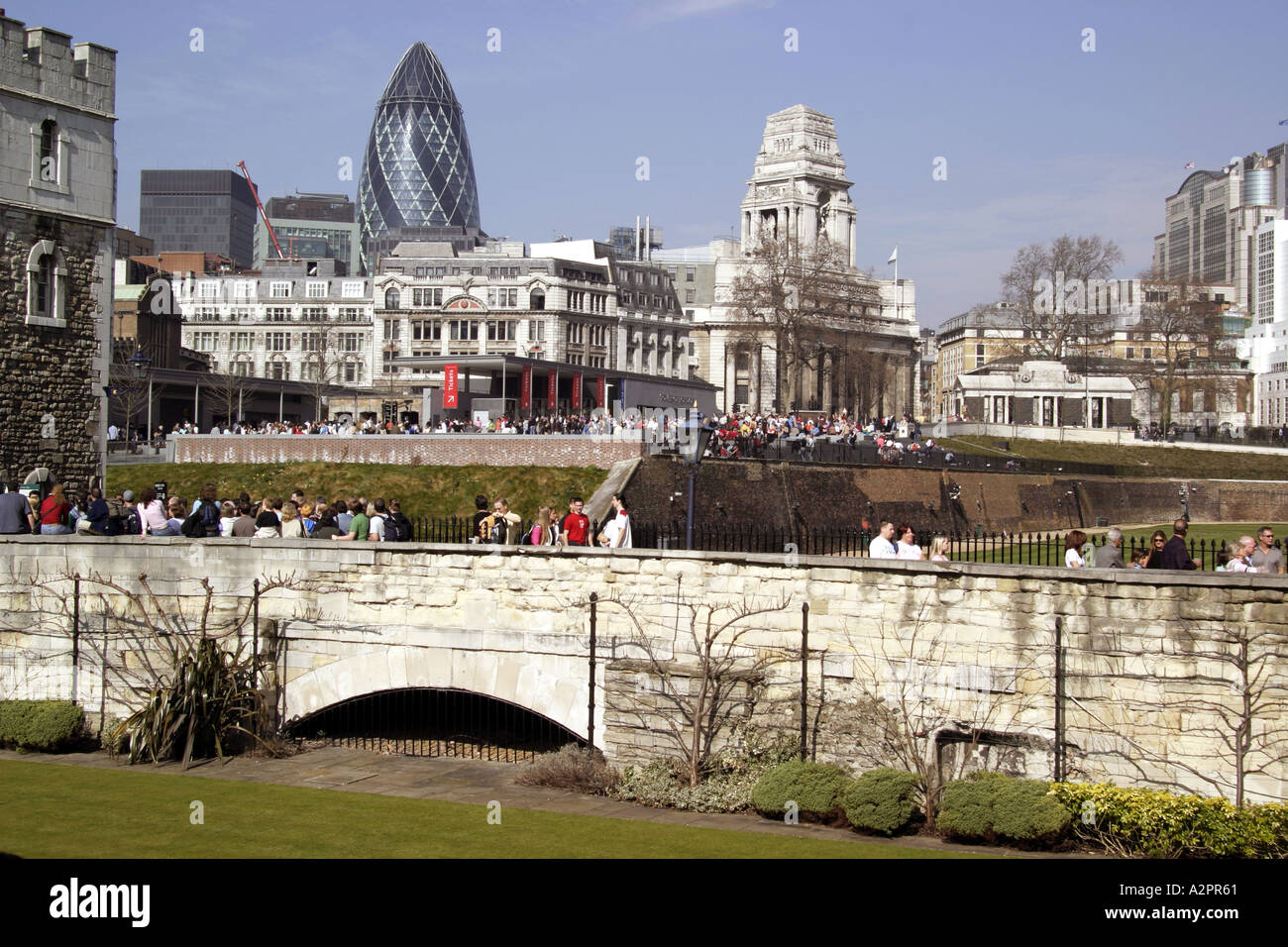 Entrance Tower of London with London Port Authority and Gherkin tower ...