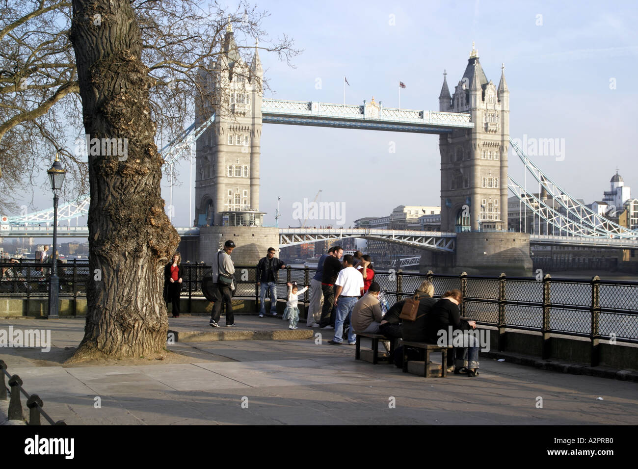 Tower Bridge from Tower of London Embankment London England 2005 Stock ...