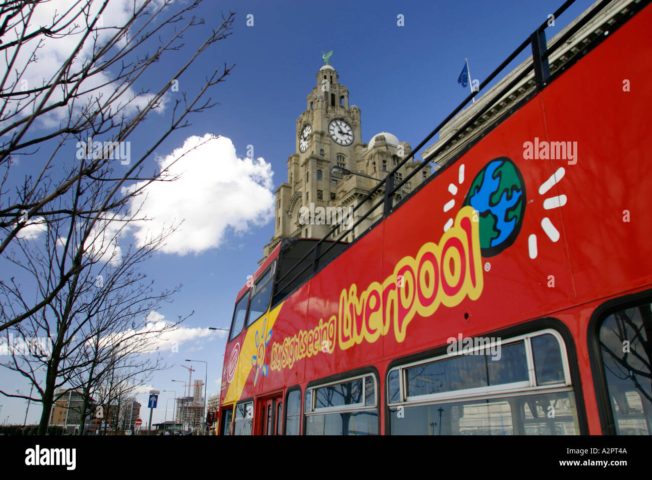 tourist bus in front of royal liver building Liverpool UK liverpool ...