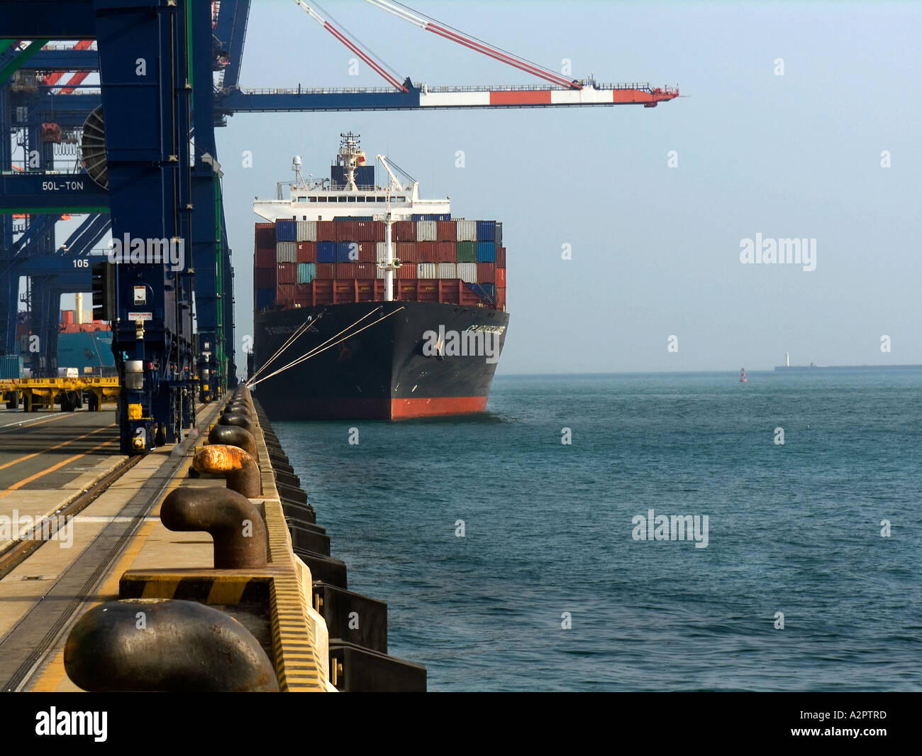 Container vessel berthed at container terminal Stock Photo - Alamy