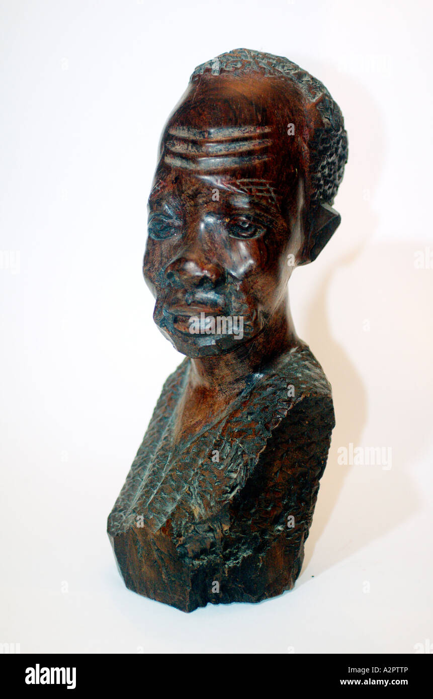 African Art wood portrait of a female African bust south Africa Stock ...