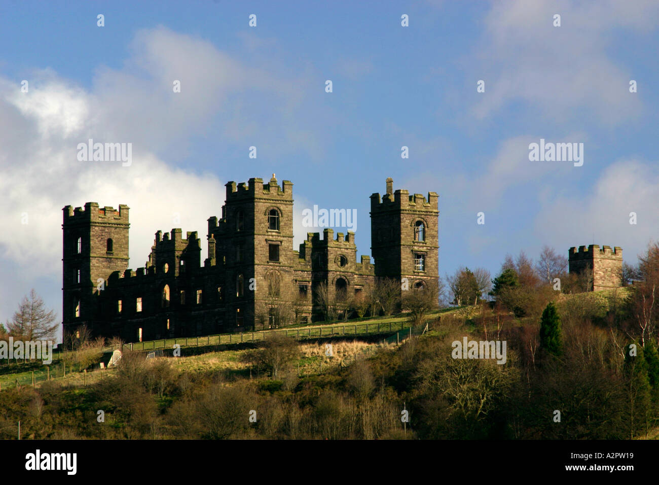 View of Riber Castle a folly above Matlock in Derbyshire England built ...