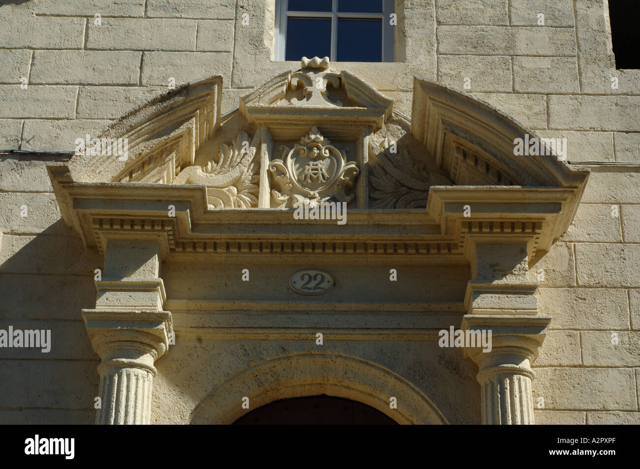 decorative segmented style pediment doorway Pezenas Languedoc France ...