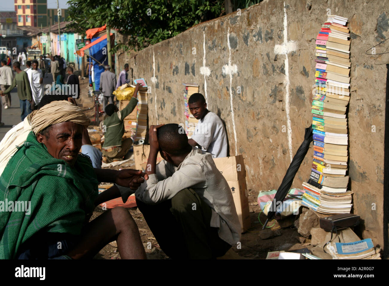 Selling books on the street in Gonder, Ethiopia Stock Photo - Alamy