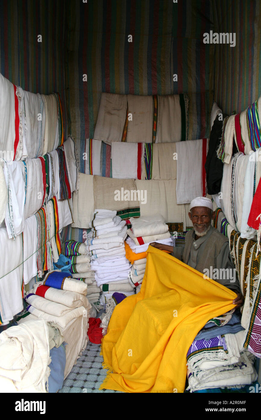 Tailor and Gabi (traditional robe) shop in the market in Gonder ...