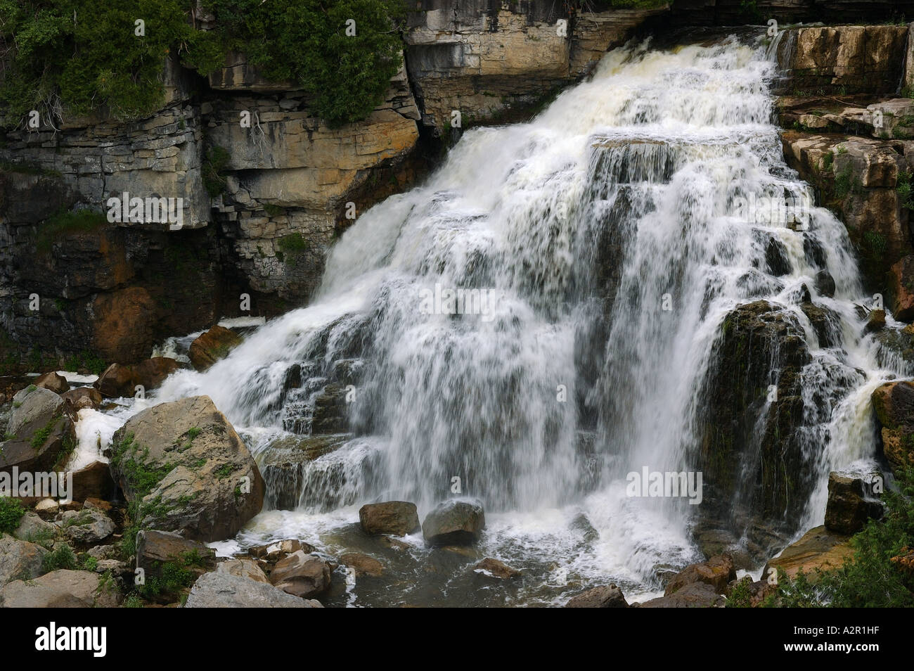 Face of Inglis Falls and layered rock Bruce Peninsula Ontario Stock ...
