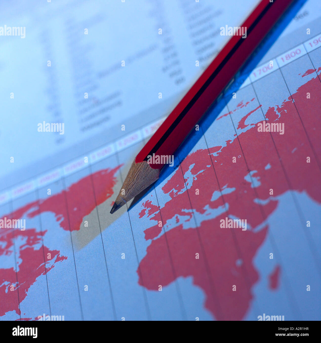 Diary with world map and pencil Stock Photo - Alamy