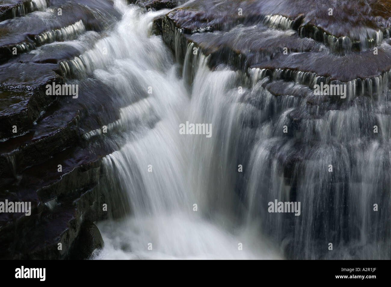 Jones falls soft waterfall with black layered rock Bruce Peninsula ...