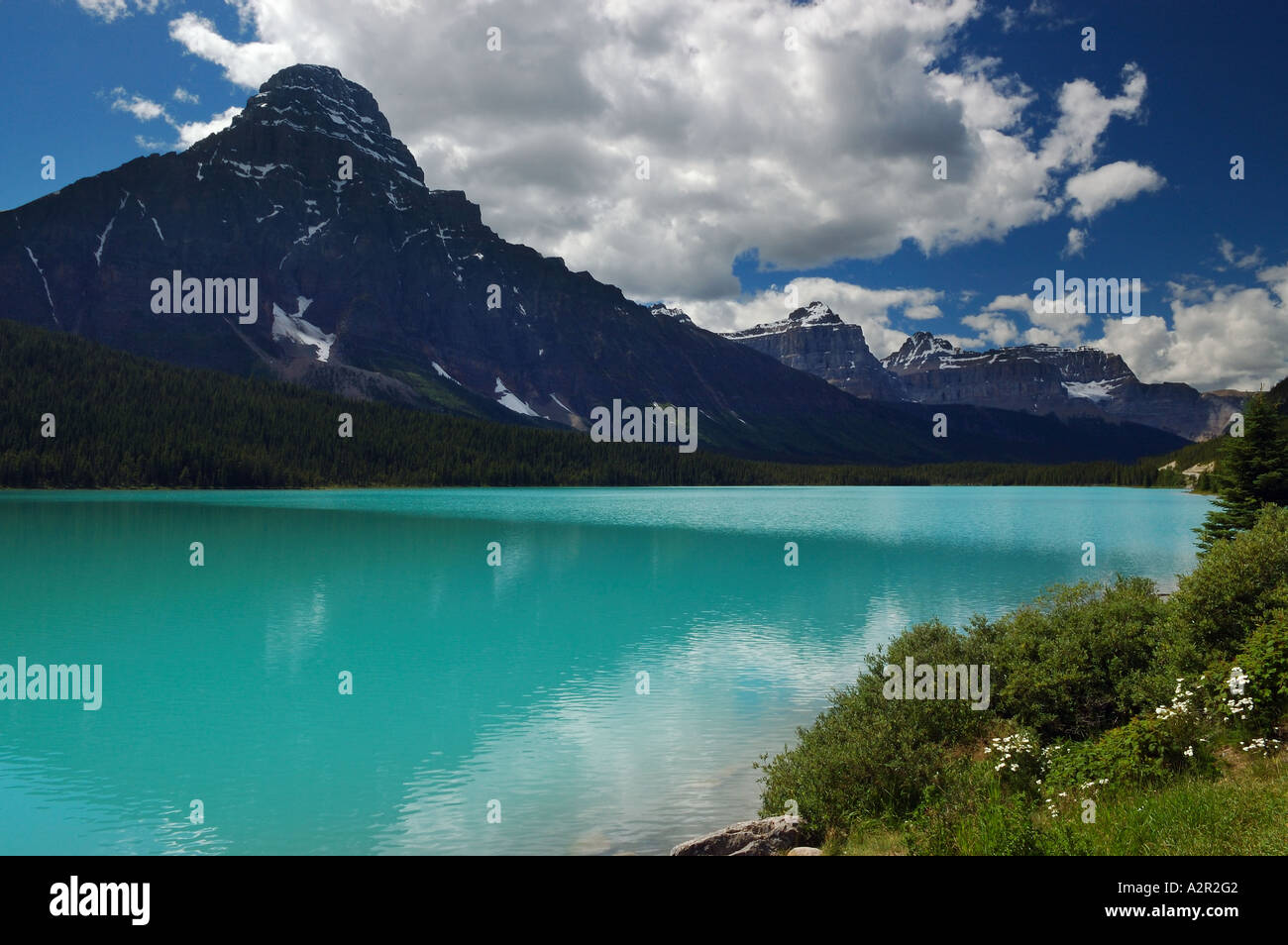 Mount Chephren over lower waterfowl lake Canadian Rockies Banff ...