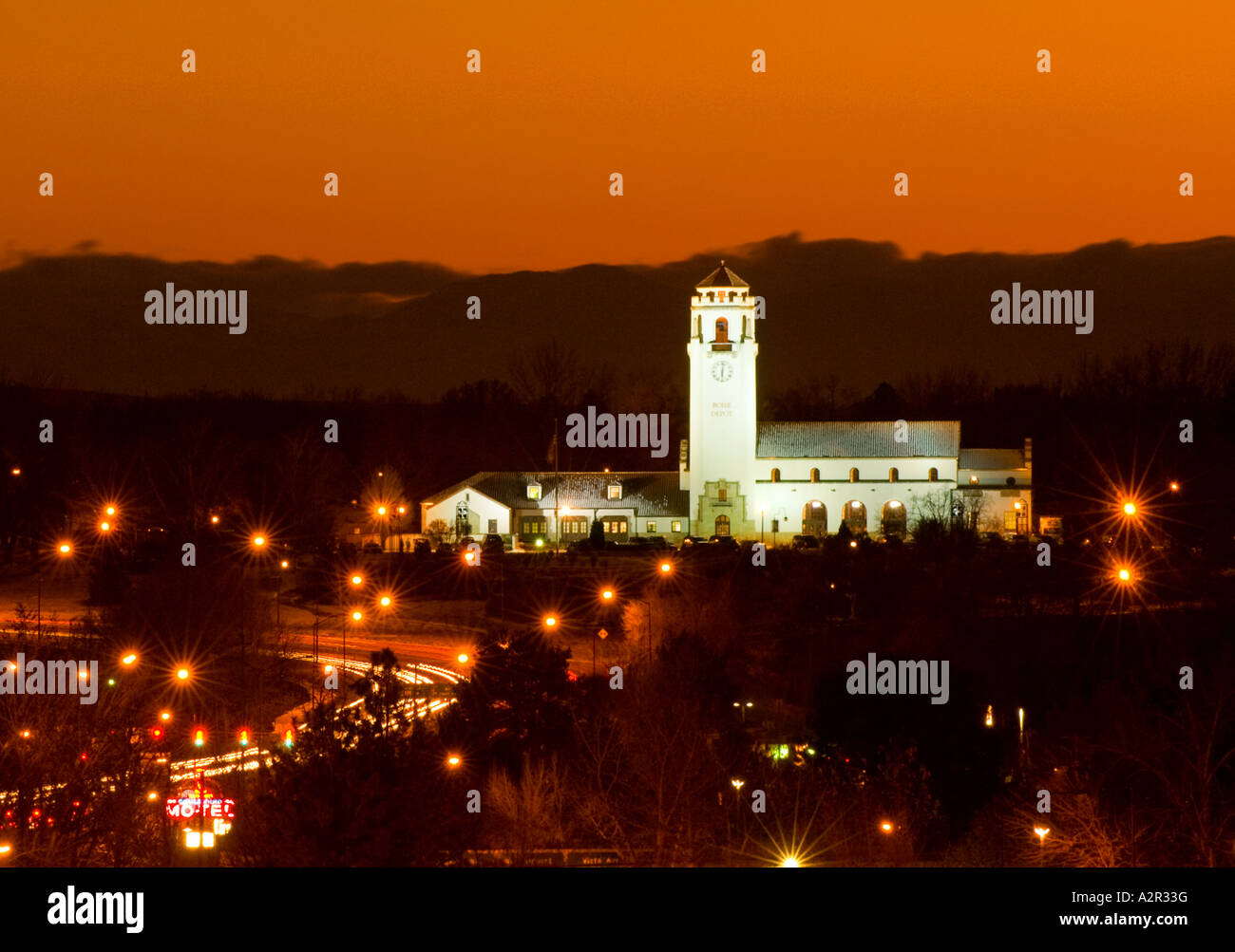 Idaho Boise The train depot illuminated with a colorful sunset Stock ...