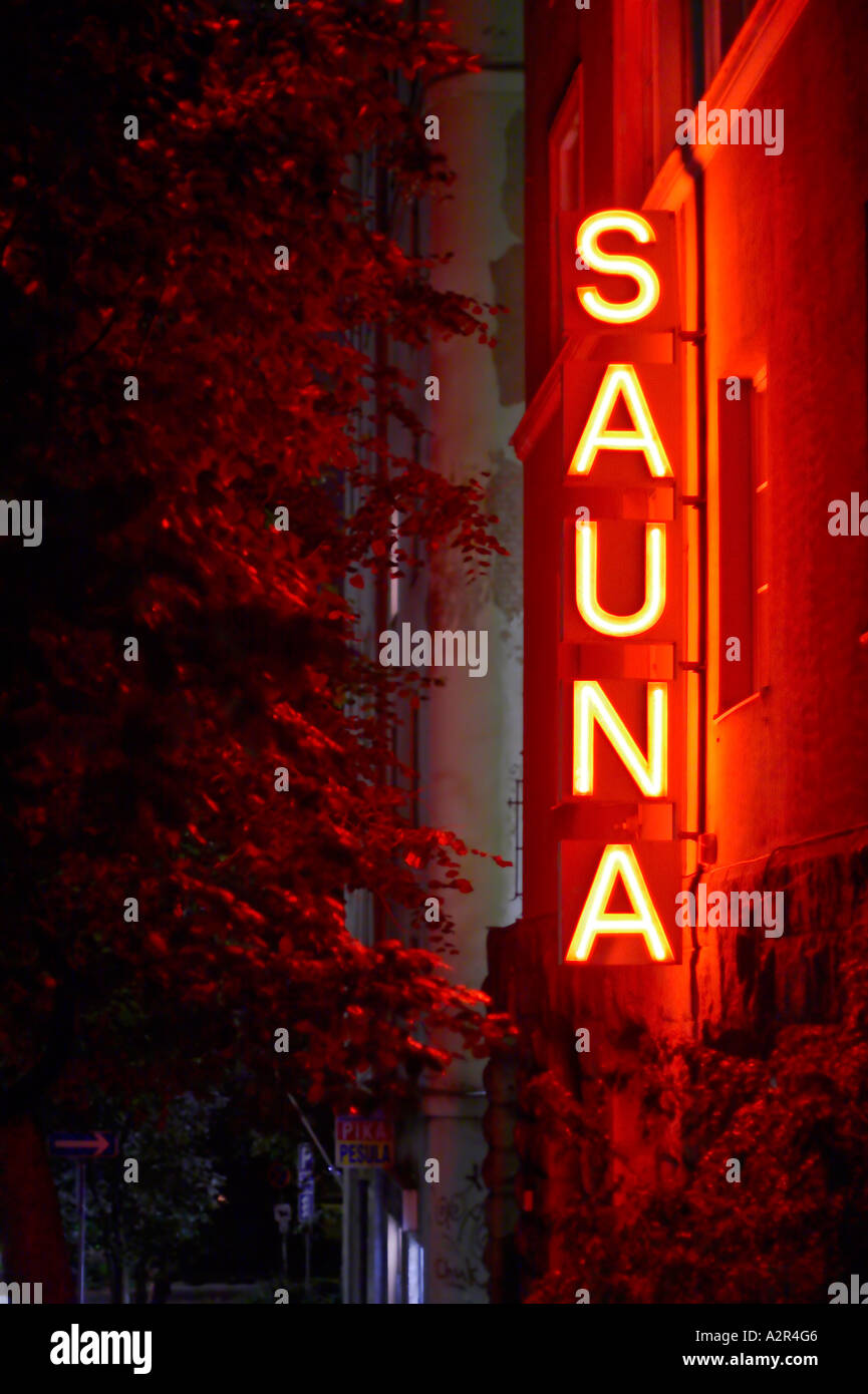 A neon sign for a public sauna in Sörnäinen, Helsinki, Finland Stock ...