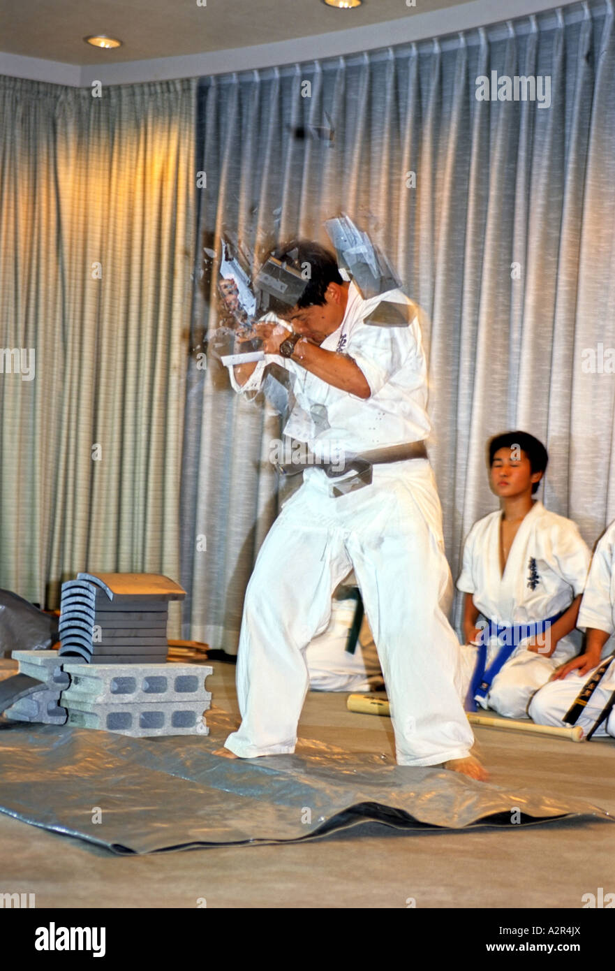 Tiles breaking for a Karate performance in Tokyo Japan Stock Photo - Alamy