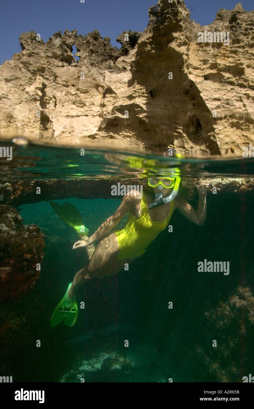 Woman in opening in island Elbow Cay Cay Sal Bank Bahamas Islands Stock ...
