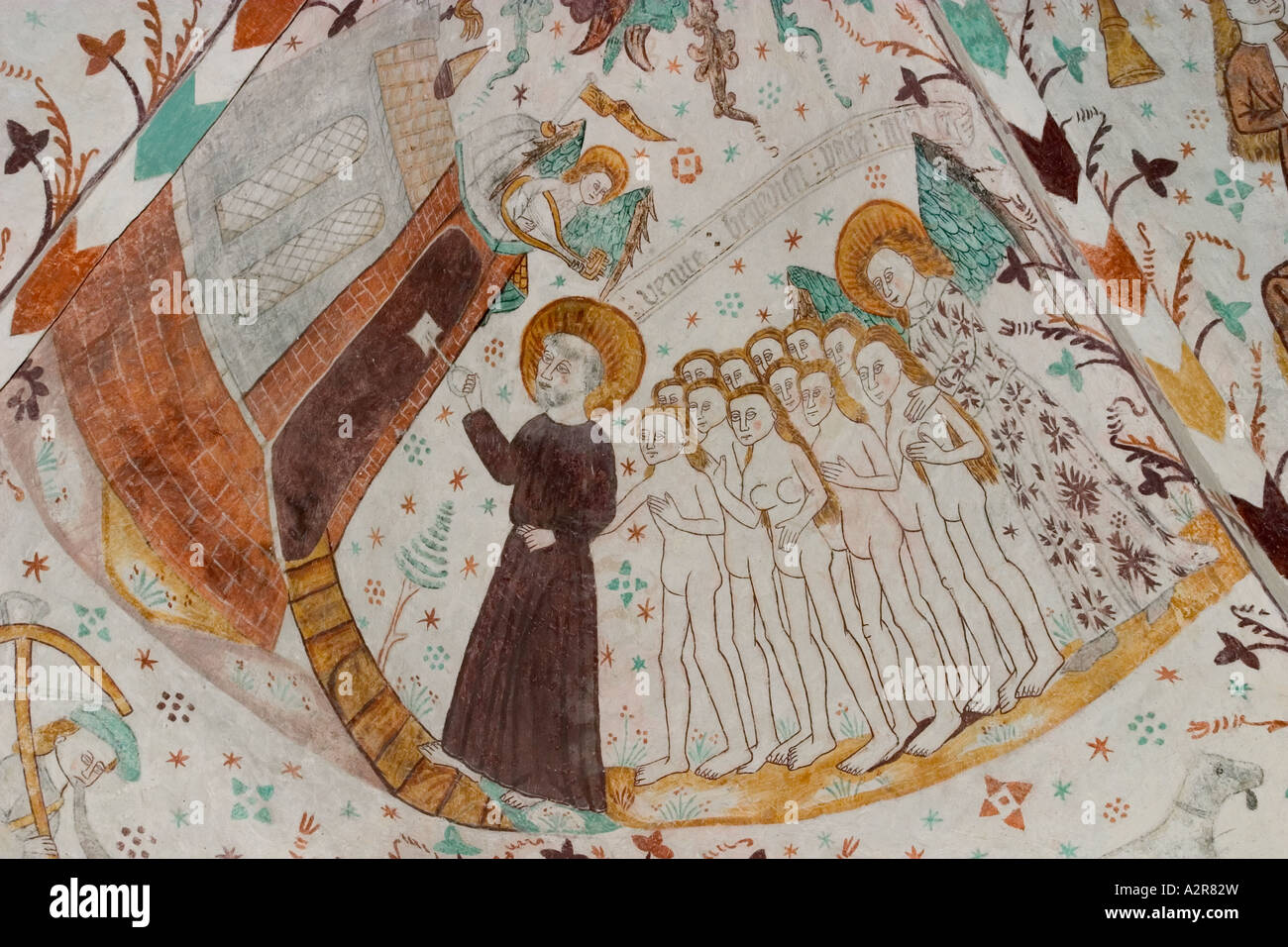 Fresco. Simon Peter with the keys to door to Paradise Elmelunde Kirke ...