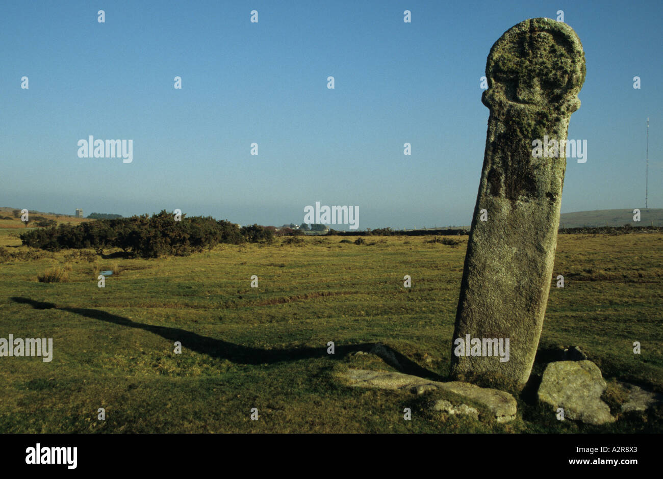 Old Celtic standing cross and way marker carved from granite on Bodmin ...