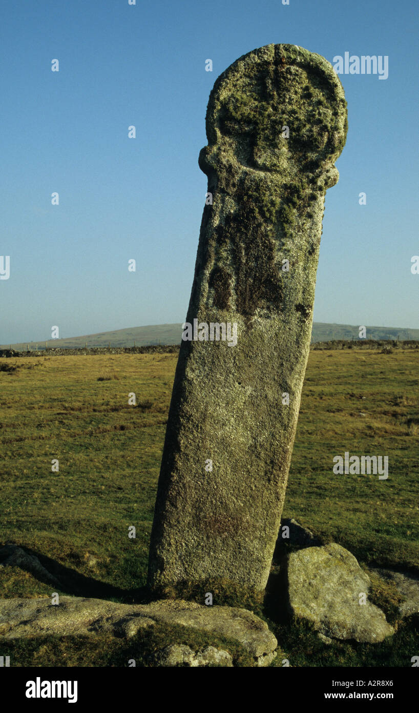 Old Celtic standing cross and way marker carbed from granite on Bodmin ...
