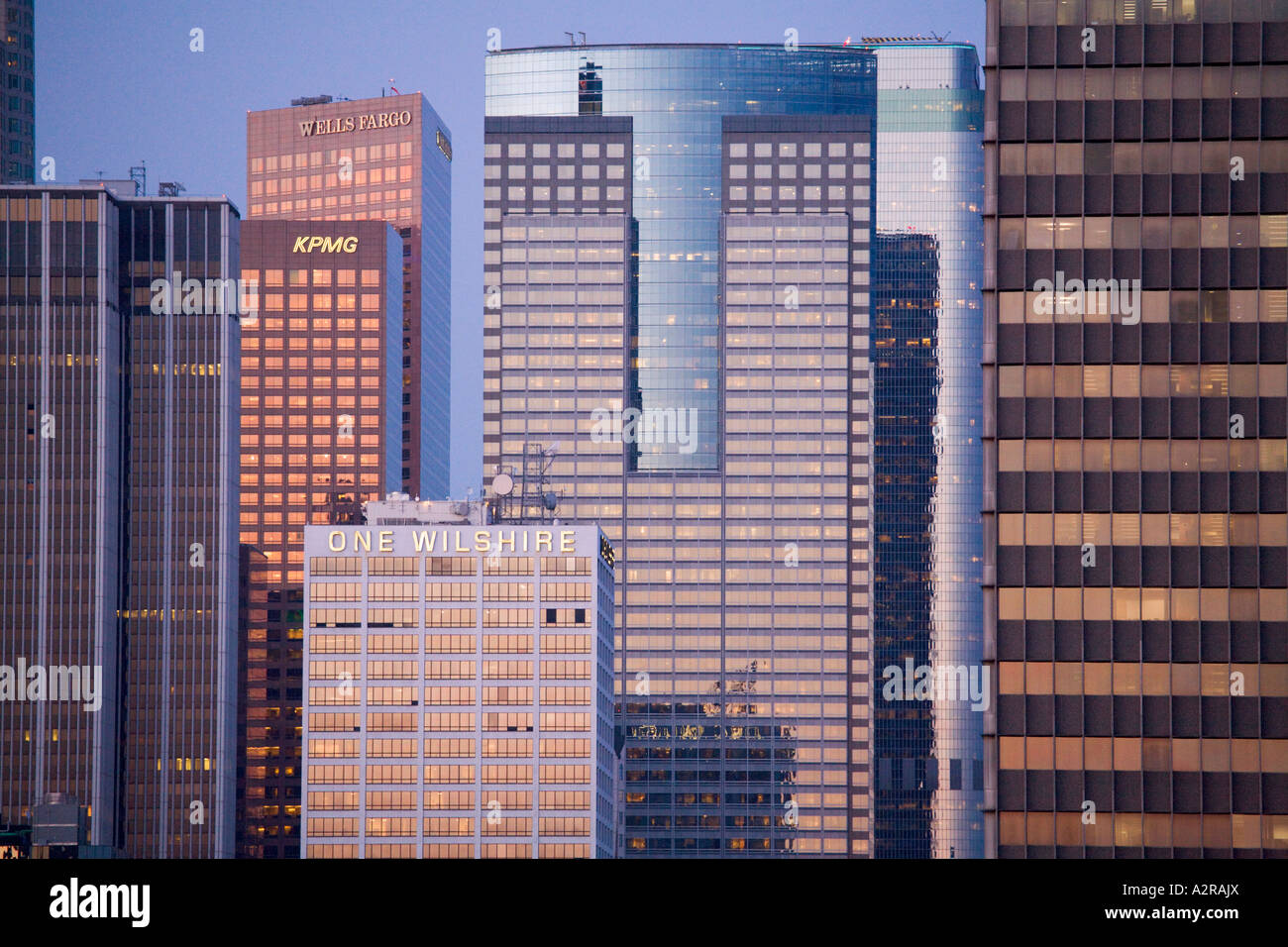 Close ups of buildings with telephoto lens Los Angeles California ...
