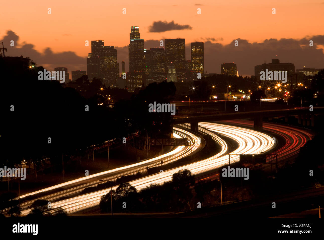 Streaking headlights and taillights on the San Bernardino Freeway ...