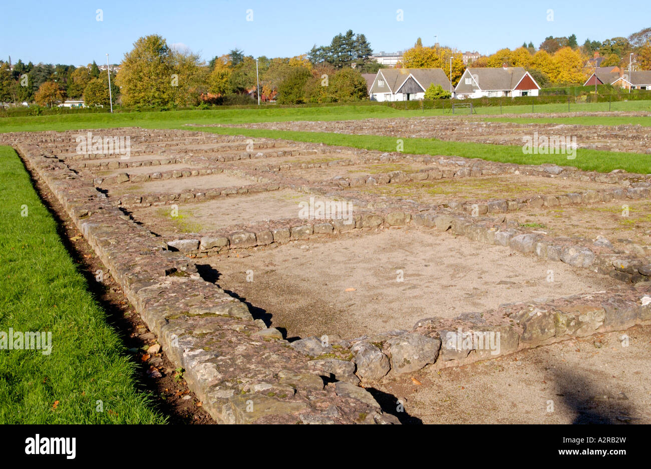 Remains of Roman army barracks at Caerleon South Wales UK Stock Photo ...