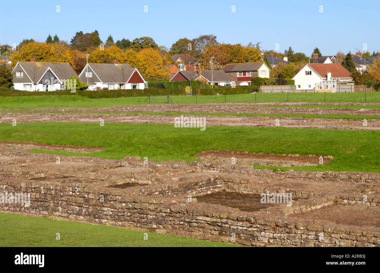 Remains of Roman army barracks at Caerleon South Wales UK Stock Photo ...